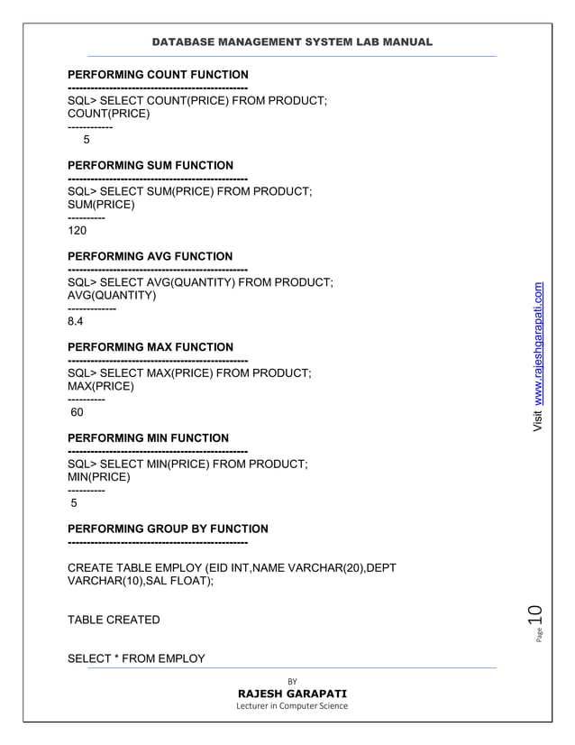 Database Management Systems Lab Manual | PDF Database Management Systems Lab Manual | PDF