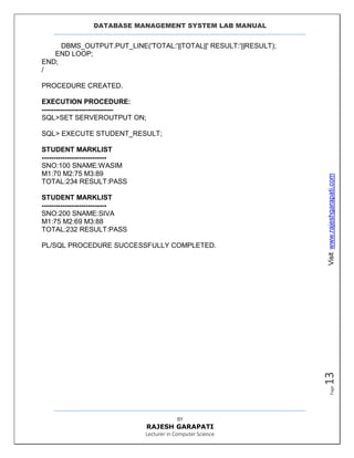 Database Management Systems Lab Manual | PDF