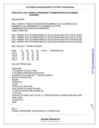 Database Management Systems Lab Manual | PDF