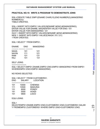 Database Management Systems Lab Manual | PDF