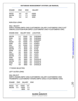 Database Management Systems Lab Manual | PDF