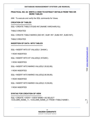 Database Management Systems Lab Manual | PDF