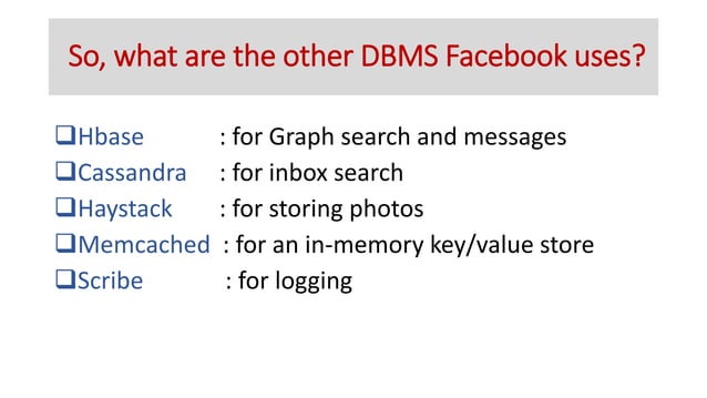 Database management system of facebook | PPTX | Databases | Computer ...