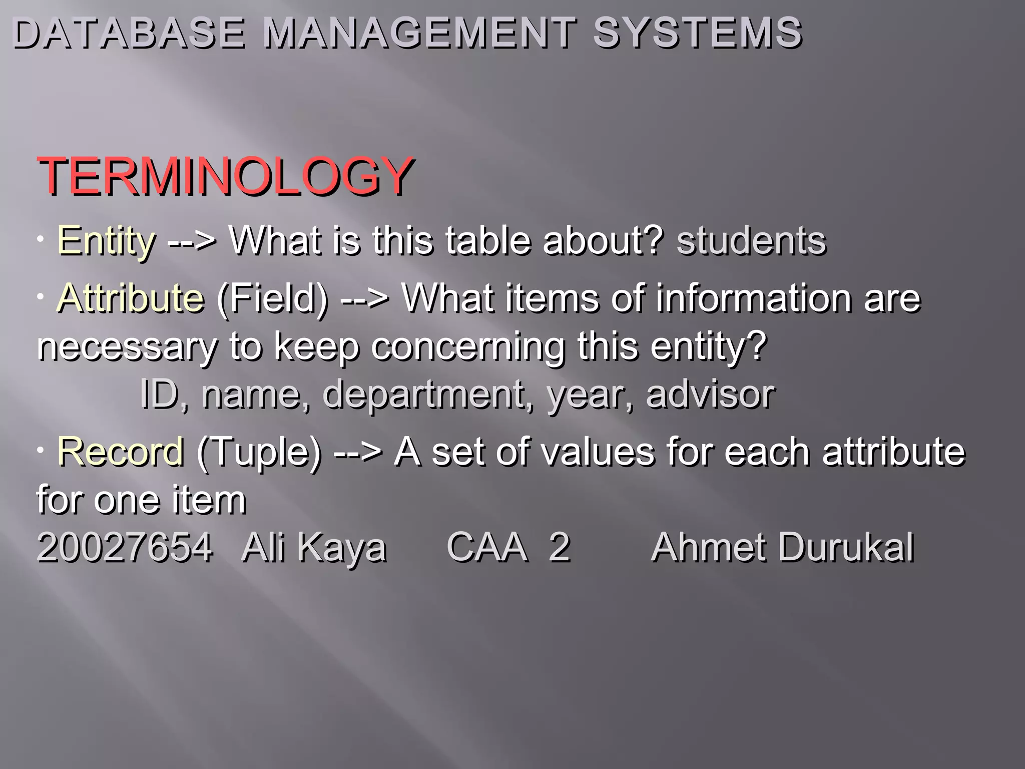 Database management system presentation | PPT