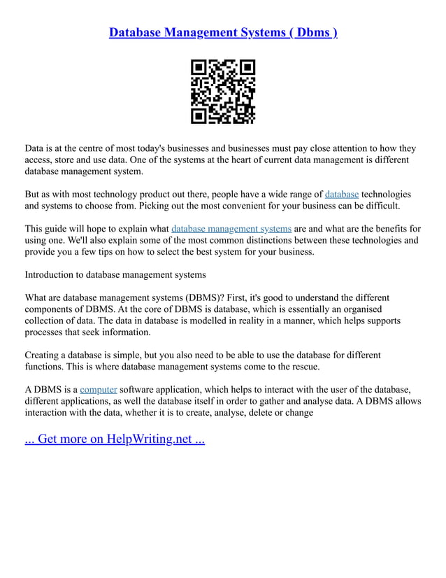 Database Management Systems ( Dbms ) | PDF