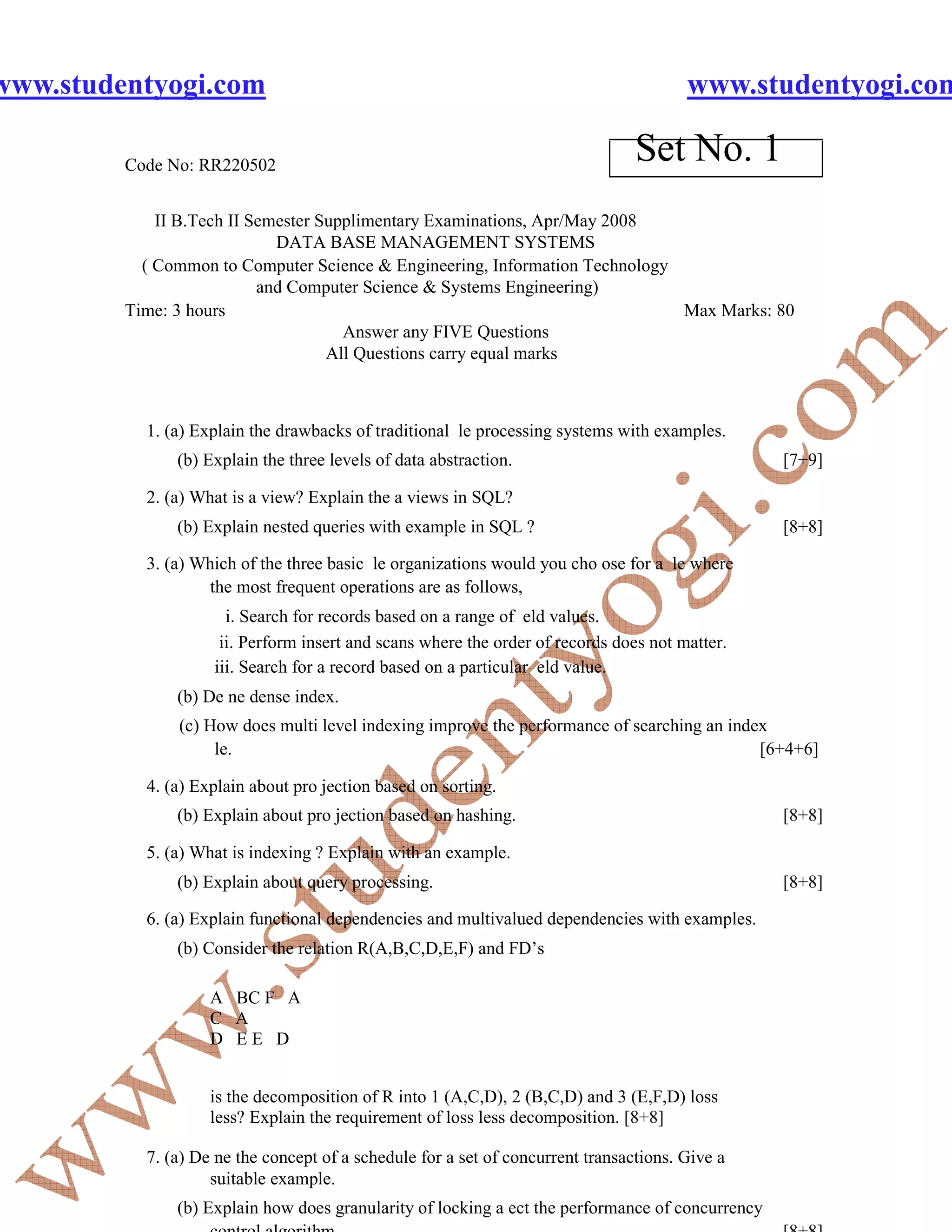 Databasemanagementsystems Jntu Model Paper{Www.Studentyogi.Com} | PDF