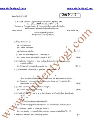 Databasemanagementsystems Jntu Model Paper{Www.Studentyogi.Com} | PDF