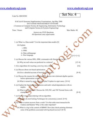 Databasemanagementsystems Jntu Model Paper{Www.Studentyogi.Com} | PDF