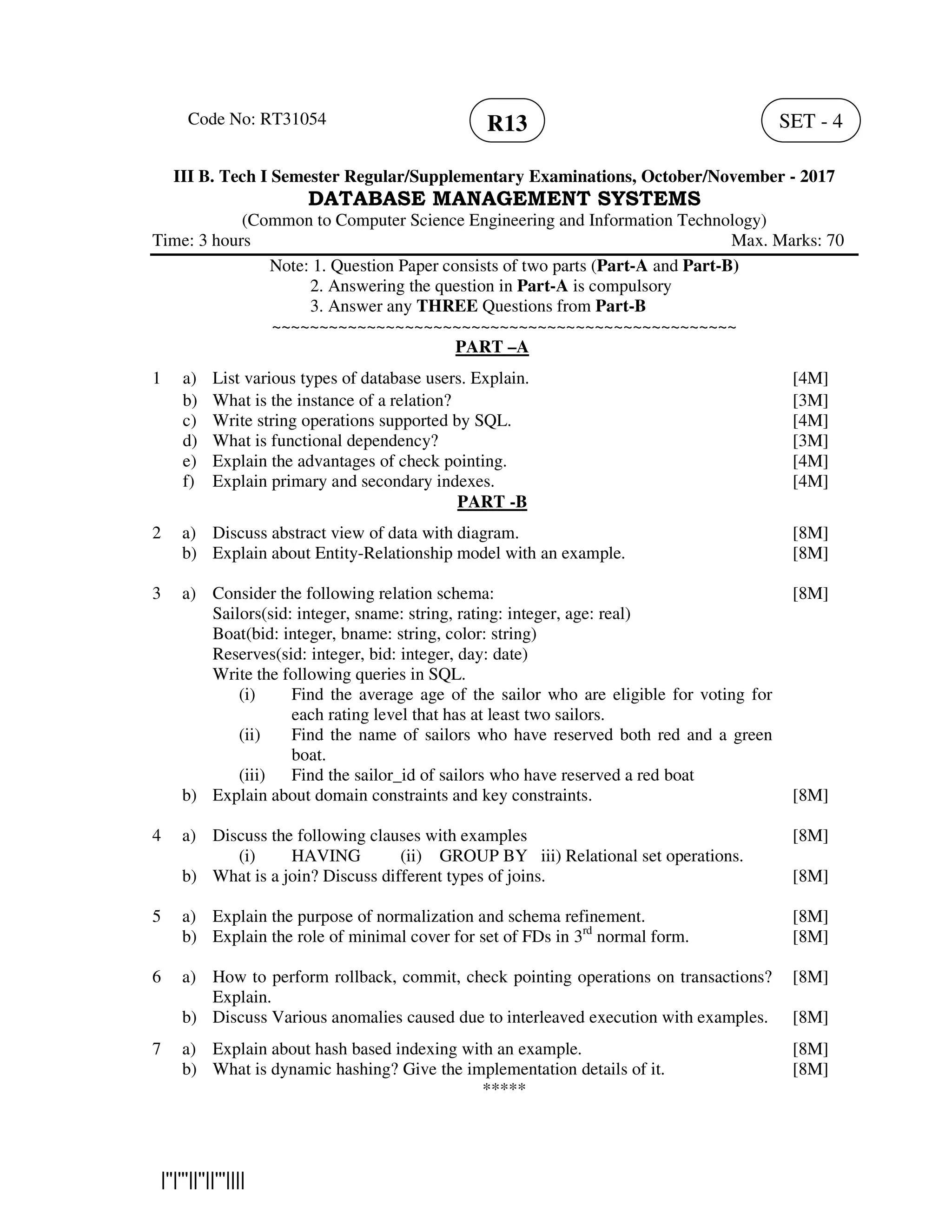 Data base management systems question paper | PDF