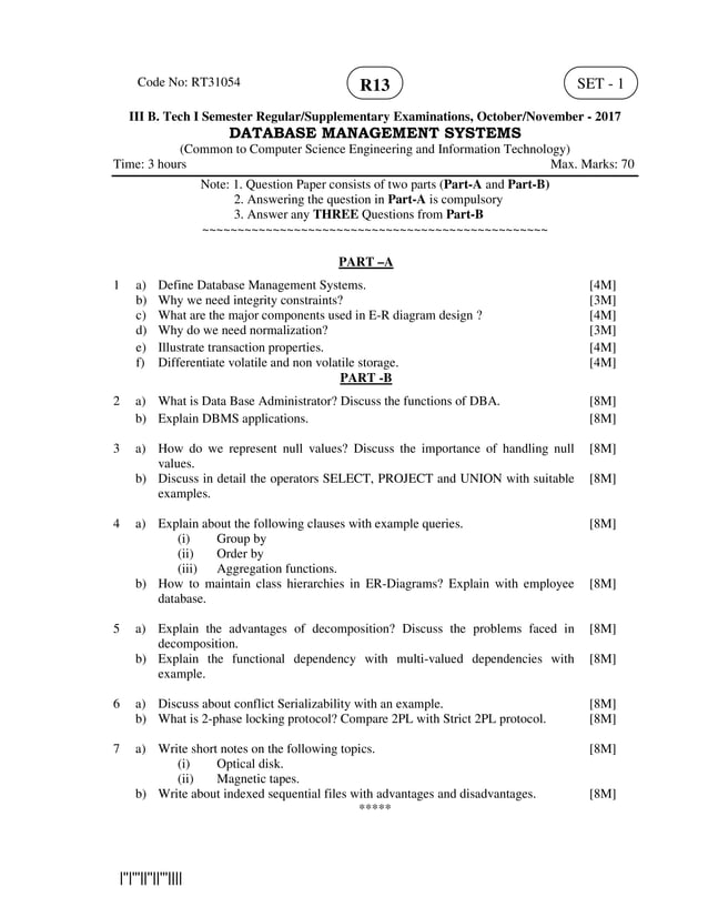 Data base management systems question paper | PDF