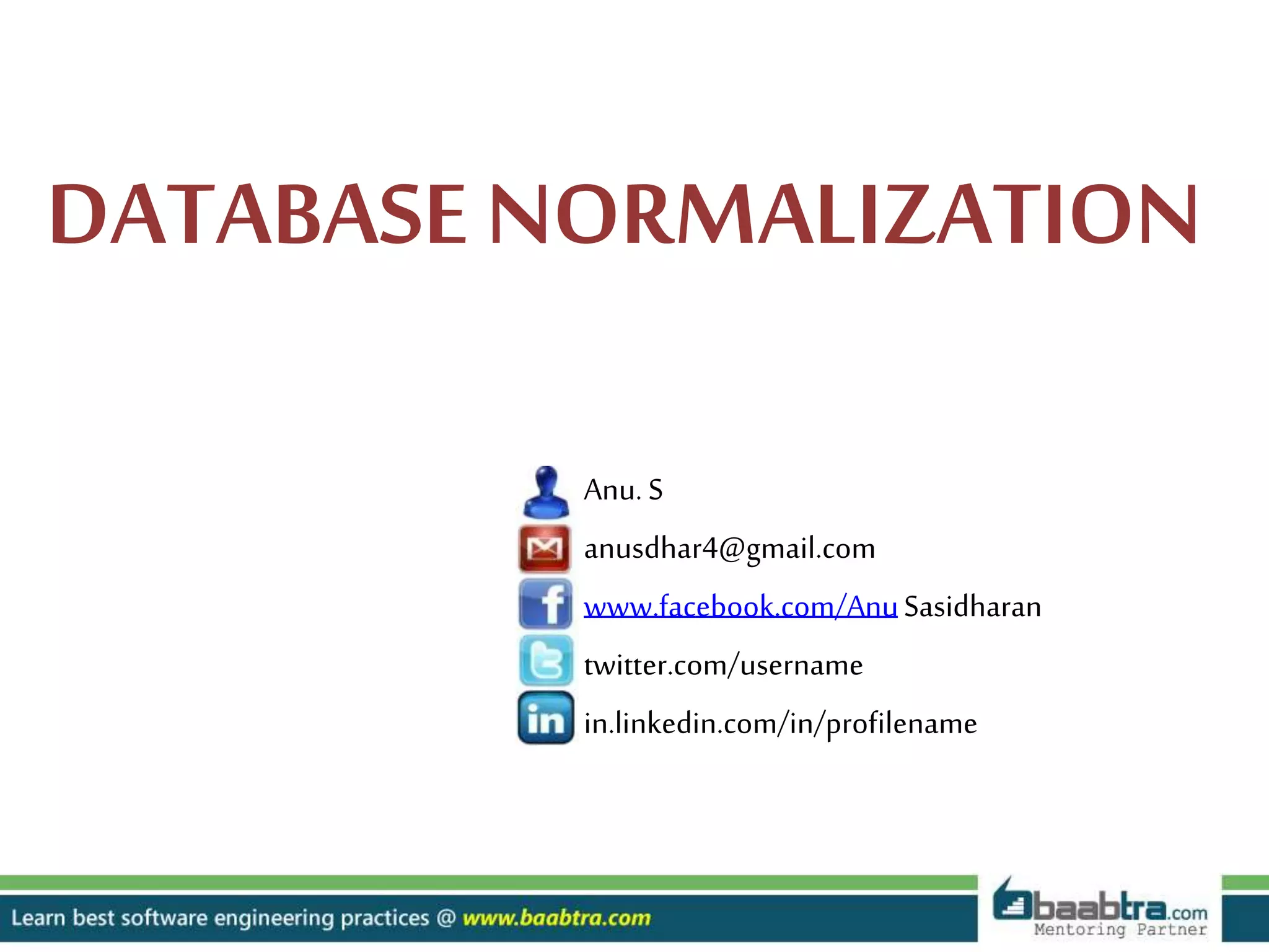 Database normalisation | PPTX