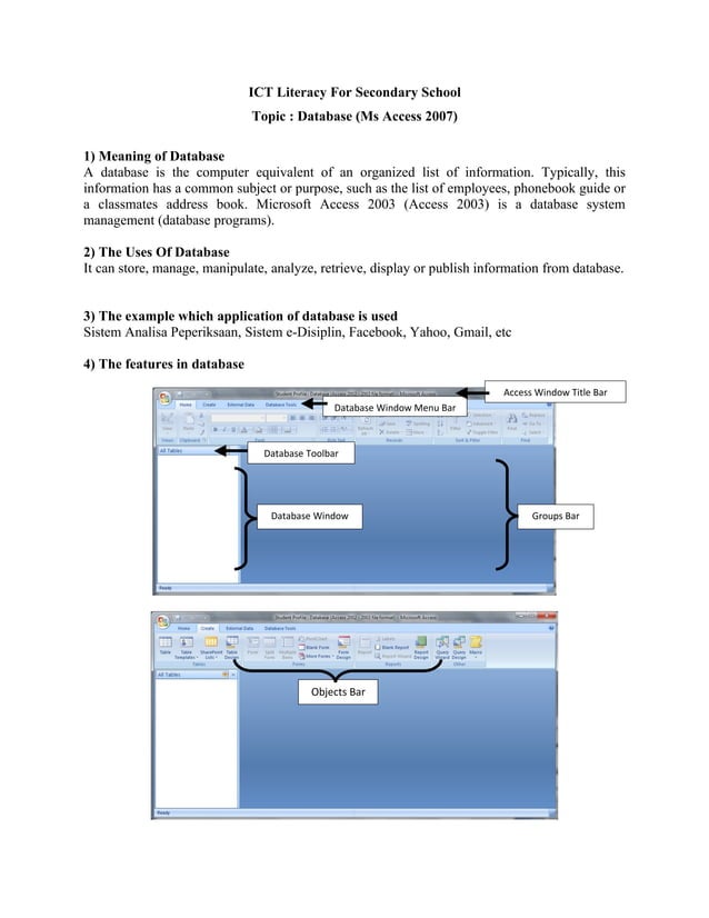 Database notes ICTL | DOC | Databases | Computer Software and Applications