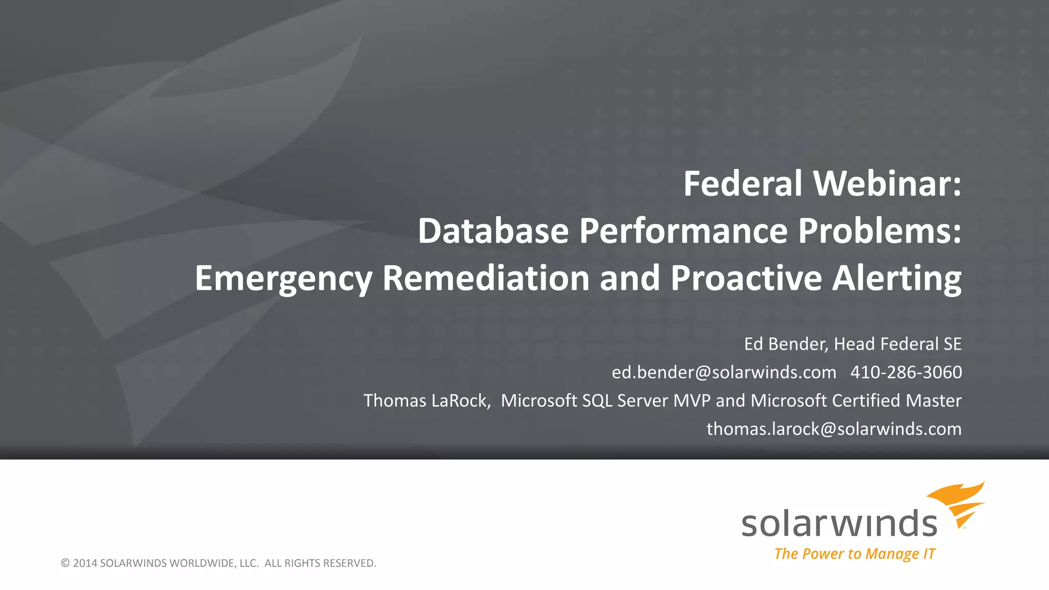 Database Performance Problems Emergency Remediation And Proactive Alerting Ppt