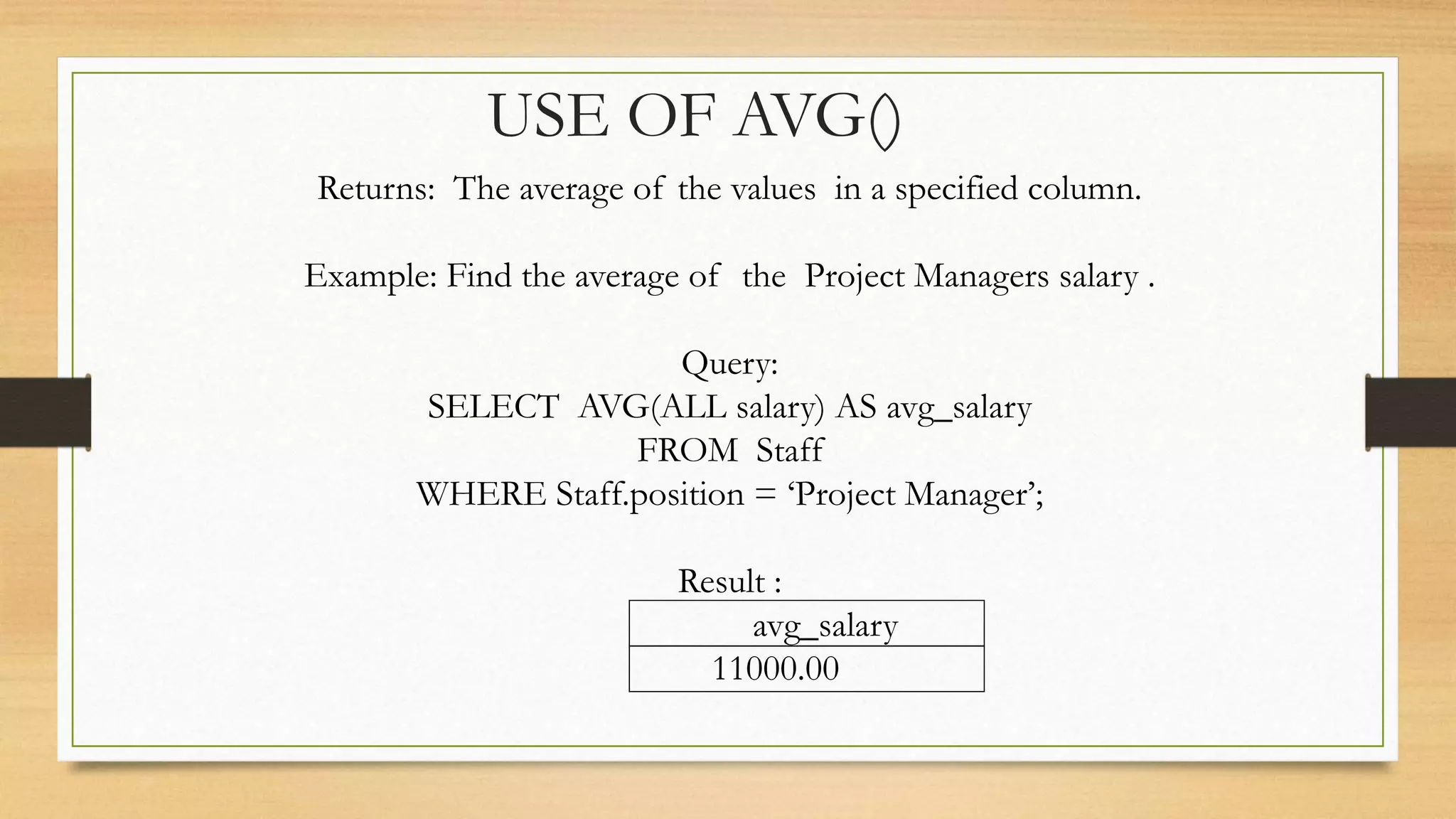 Aggregate Function - Database | PPT