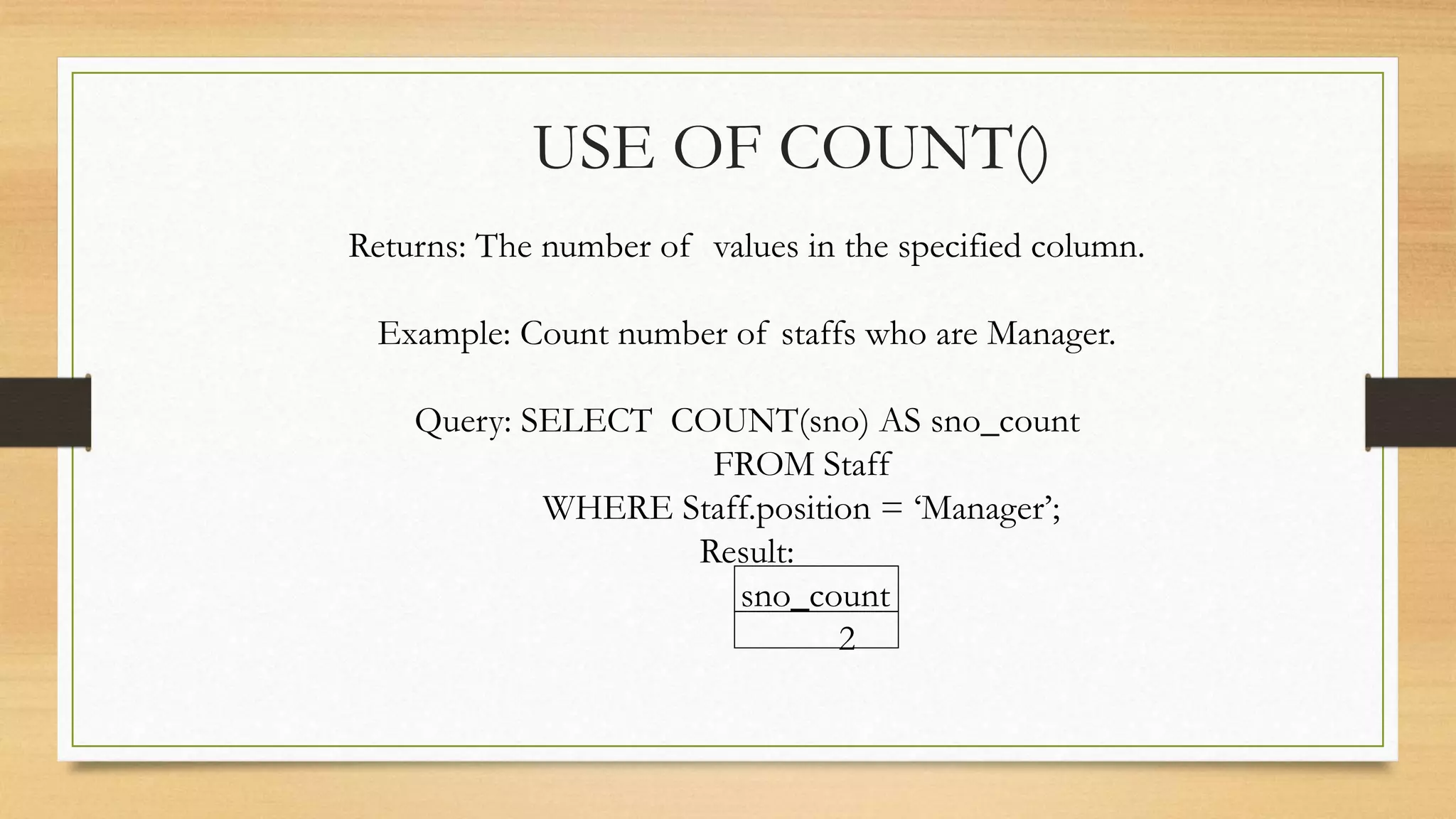 Aggregate Function - Database | PPT