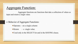 Aggregate Function - Database | PPT