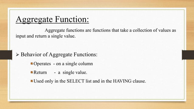 Aggregate Function - Database | PPT | Free Download