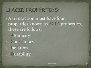 Transaction Properties in database | ACID Properties | PPTX