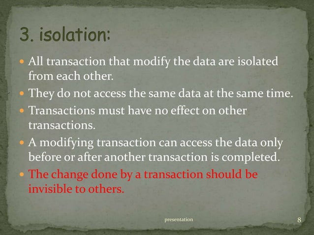 Transaction Properties in database | ACID Properties | PPTX | Databases | Computer Software and ...