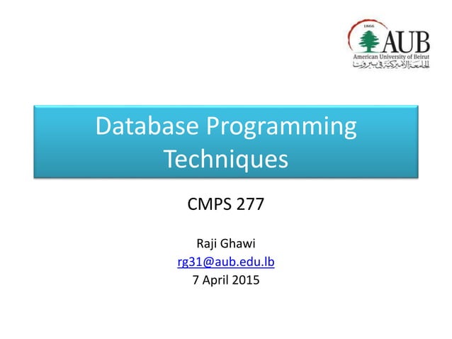 Database Programming Techniques | PPTX | Databases | Computer Software and Applications