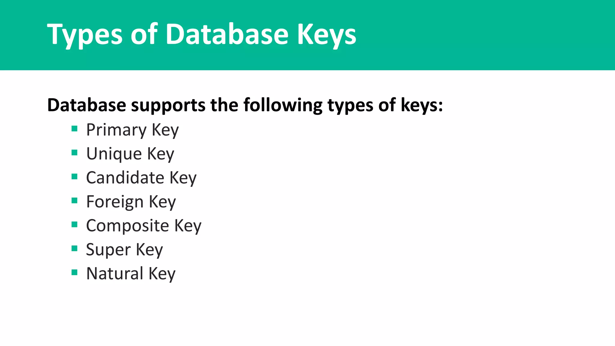 Database Keys & Relationship | PPTX