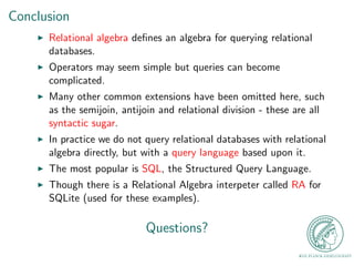 Introduction to Relational Algebra | PDF