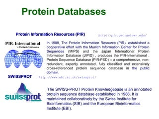 databases of Bioinformatics .pptx | Databases | Computer Software and Applications
