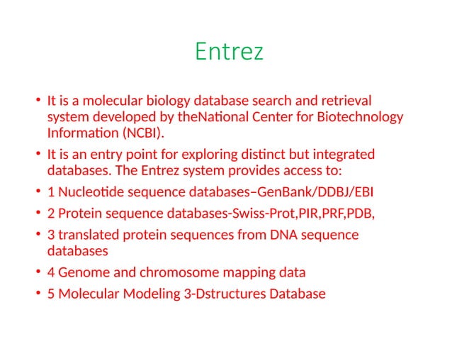Bioinformatics Biological Databases Data Bases Pptx
