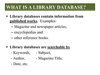 DATABASES AND SEARCHING | PPSX | Databases | Computer Software and Applications