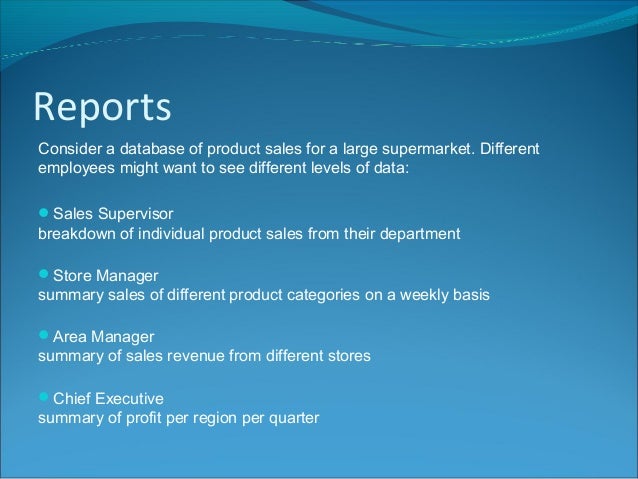 Database - reports, forms, calculations
