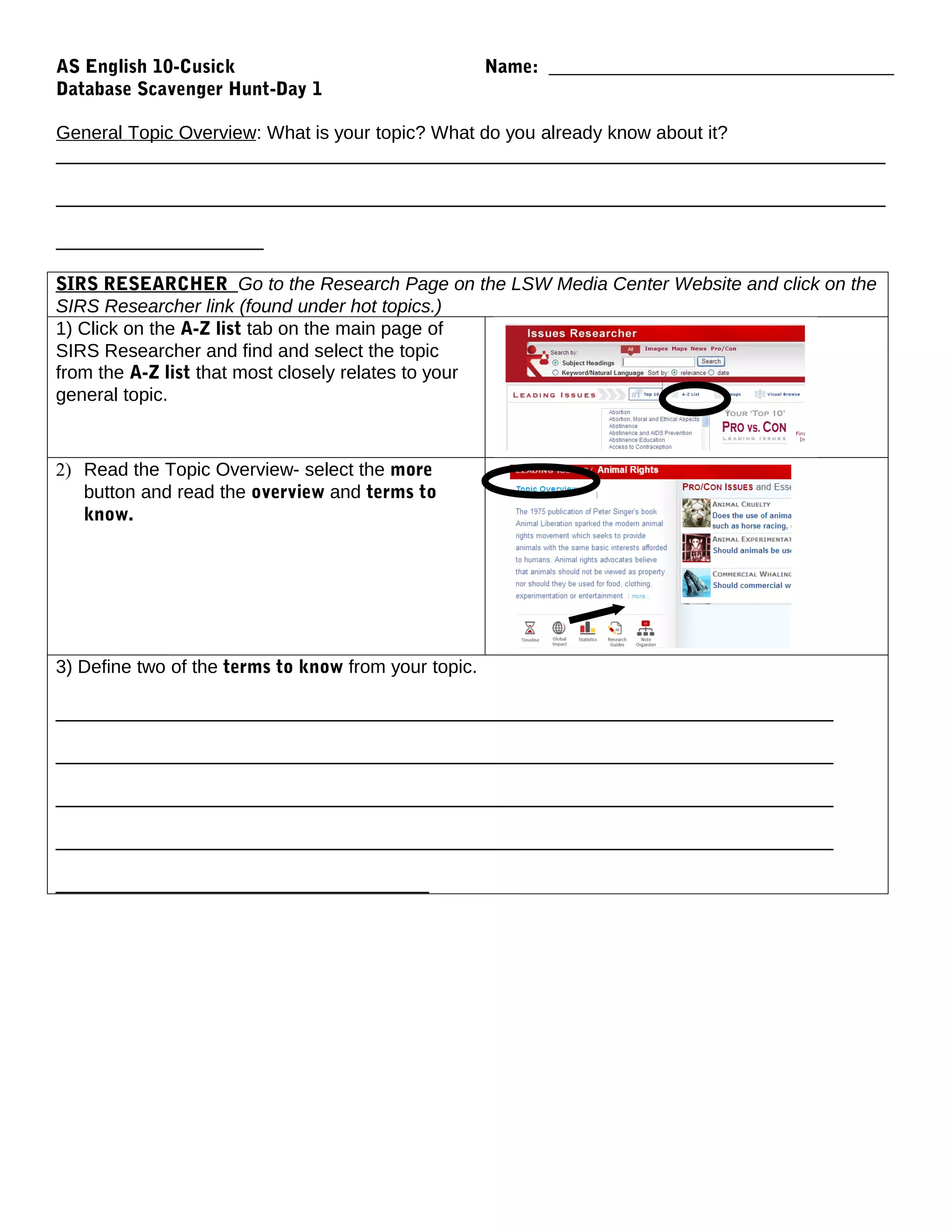 CA Database Scavenger Hunt pt. 1 | DOC