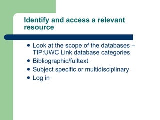 Database searching | PPT | Databases | Computer Software and Applications