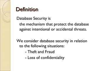 Database security | PPT | Databases | Computer Software and Applications