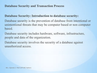 Database Security and Transaction Processing | PPTX