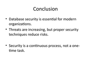 Comprehensive Overview of Database Security: Threats, Challenges, and ...