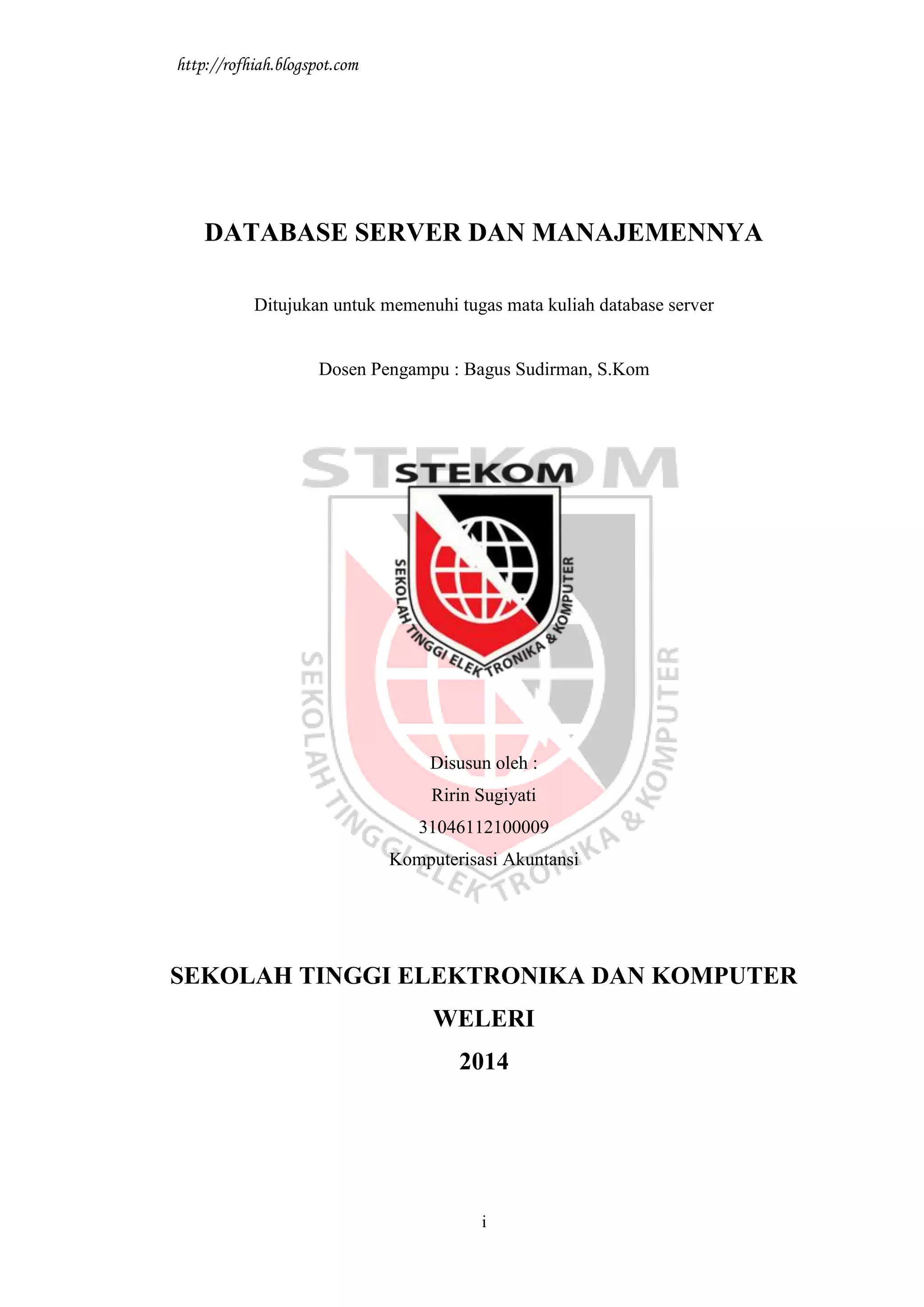 Database server dan manajemennya (DBSM) | PDF