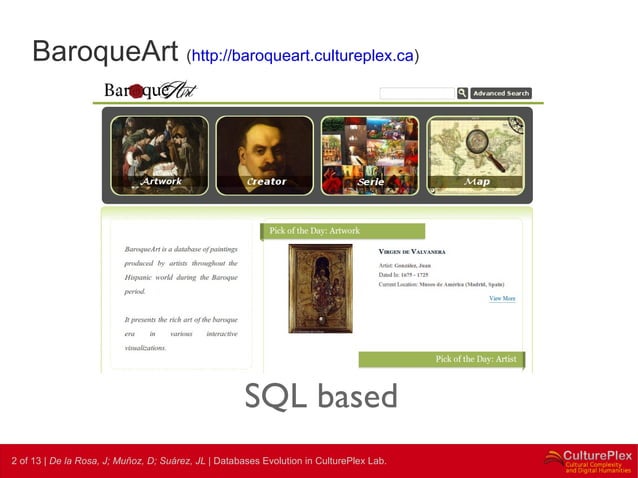 Databases evolution in CulturePlex Lab | ODP | Databases | Computer Software and Applications
