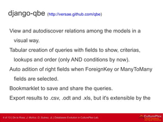 Databases evolution in CulturePlex Lab | ODP | Databases | Computer Software and Applications