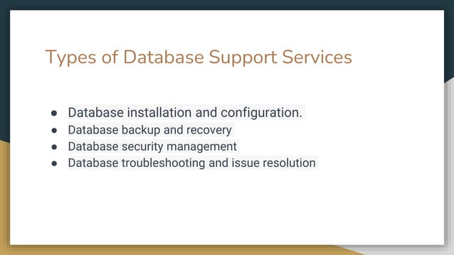 DATA BASE SUPPORT.pptx | Databases | Computer Software and Applications