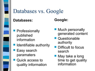 Databases vs. Google | ODP