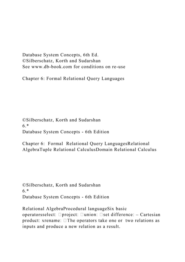Database System Concepts, 6th Ed.©Silberschatz, Korth and .docx | Databases | Computer Software ...