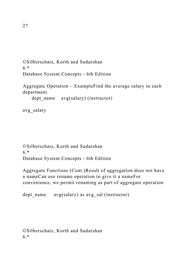Database System Concepts, 6th Ed.©Silberschatz, Korth and .docx ...