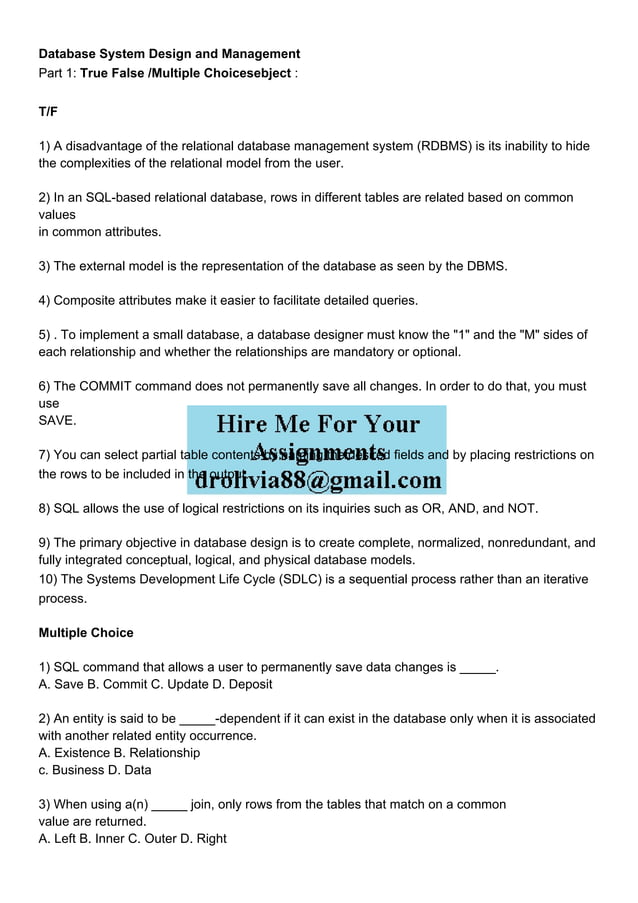 Database System Design and Management Part 1 True False Mu.pdf