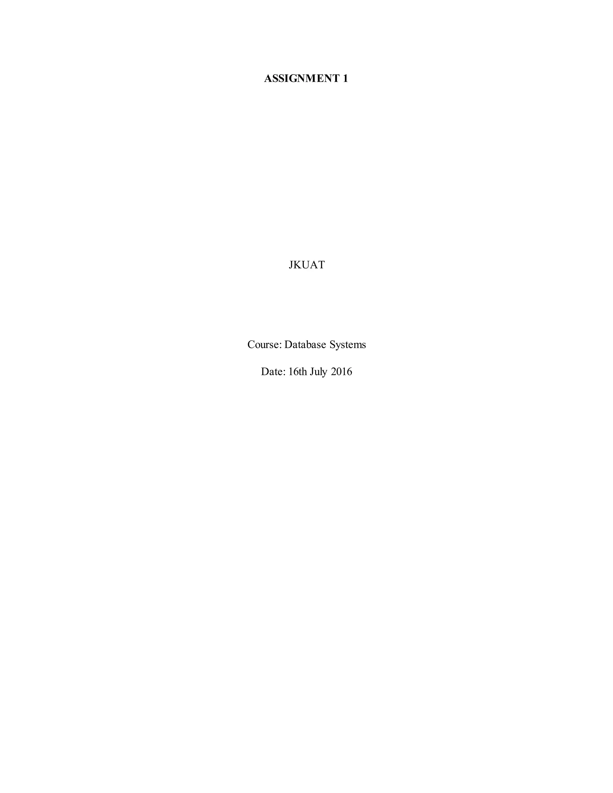 Database Systems Assignment 1 Pdf