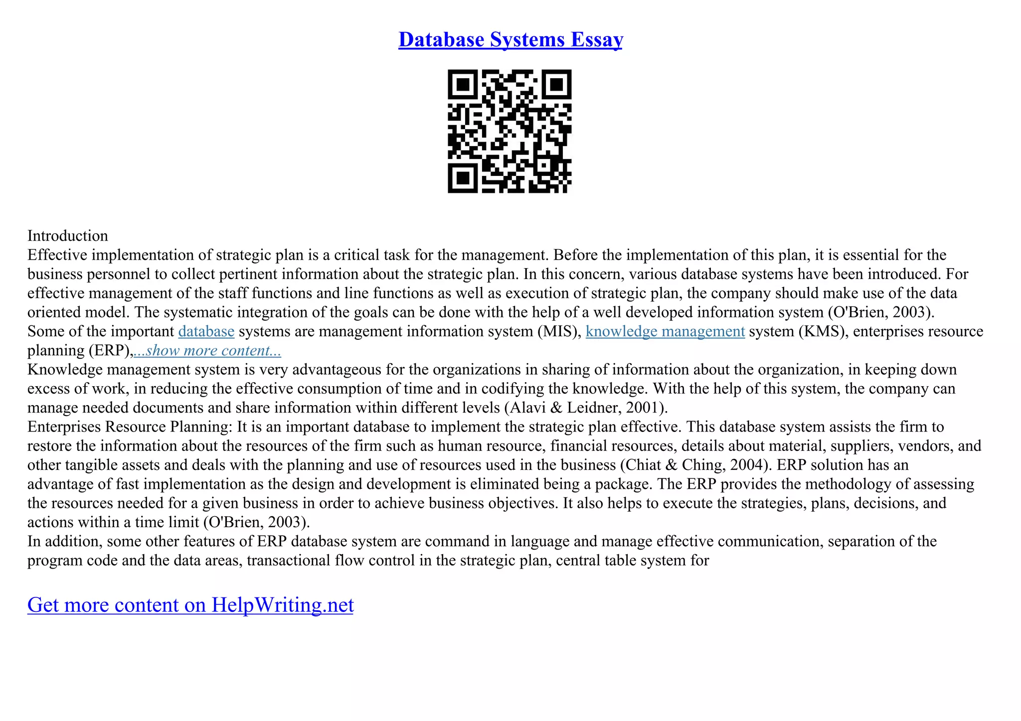 Database Systems Essay | PPT