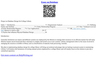 Database Systems Essay | PDF