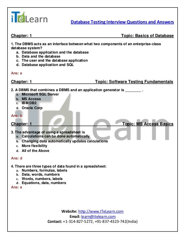 Sql Database Testing Interview Questions And Answers