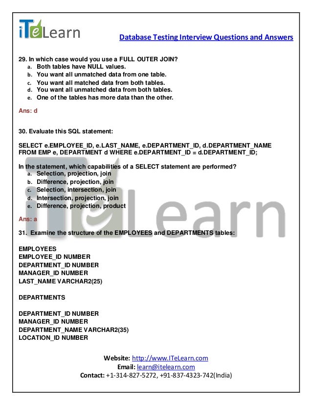 Sql Database Testing Interview Questions And Answers