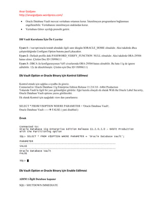 Database Vault / Verinin Güvenliği | DOCX