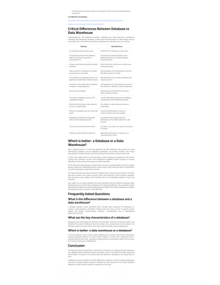 Database vs Data Warehouse- Key Differences | PDF | Databases ...